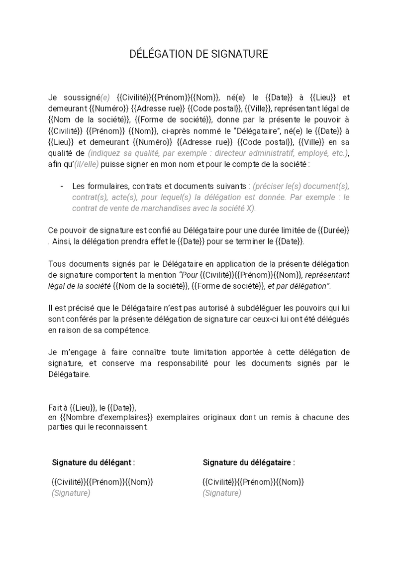 Délégation de signature | Dossier Familial